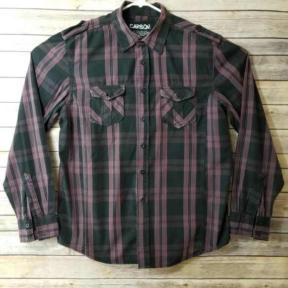 Carbon | Shirts | Carbon Mens Black Plaid Shirt Long Sleeve Sz L | Poshmark